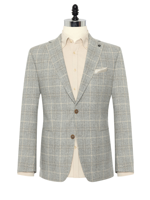 Carl Gross Gray Beige Plaid Wool Jacket - Germirli