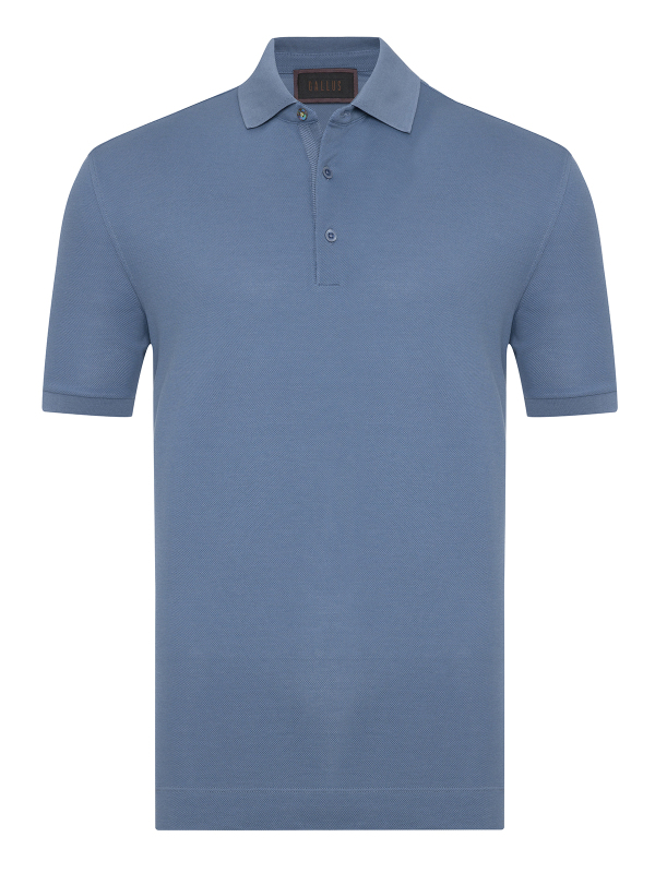 Gallus Blue Polo Collar Pique Cotton Regular Fit T-Shirt - Germirli