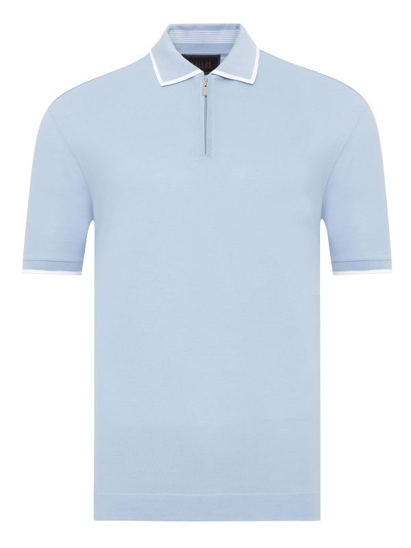 Gallus Blue Zippered Polo Collar Pique Mercerized Regular Fit T-Shirt ...
