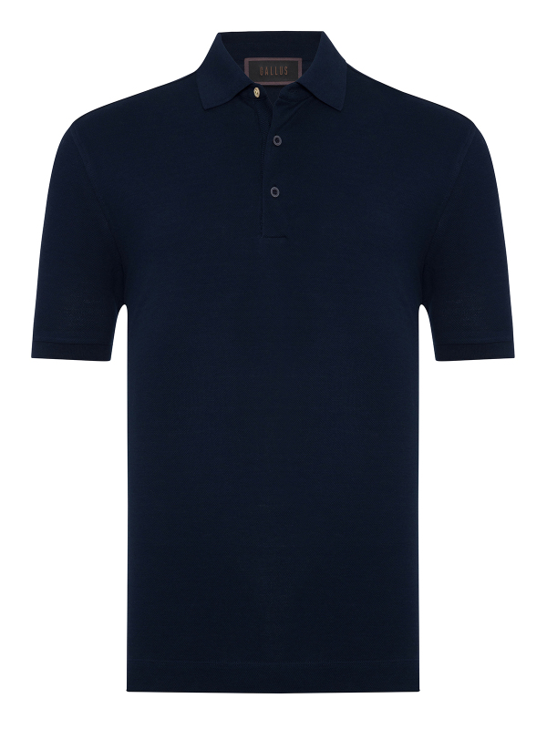 Gallus Navy Blue Polo Collar Pique Cotton Regular Fit T-Shirt - Germirli