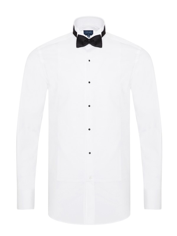Germirli White Honeycomb Textured Ata Collar Slim Fit Shirt - Germirli